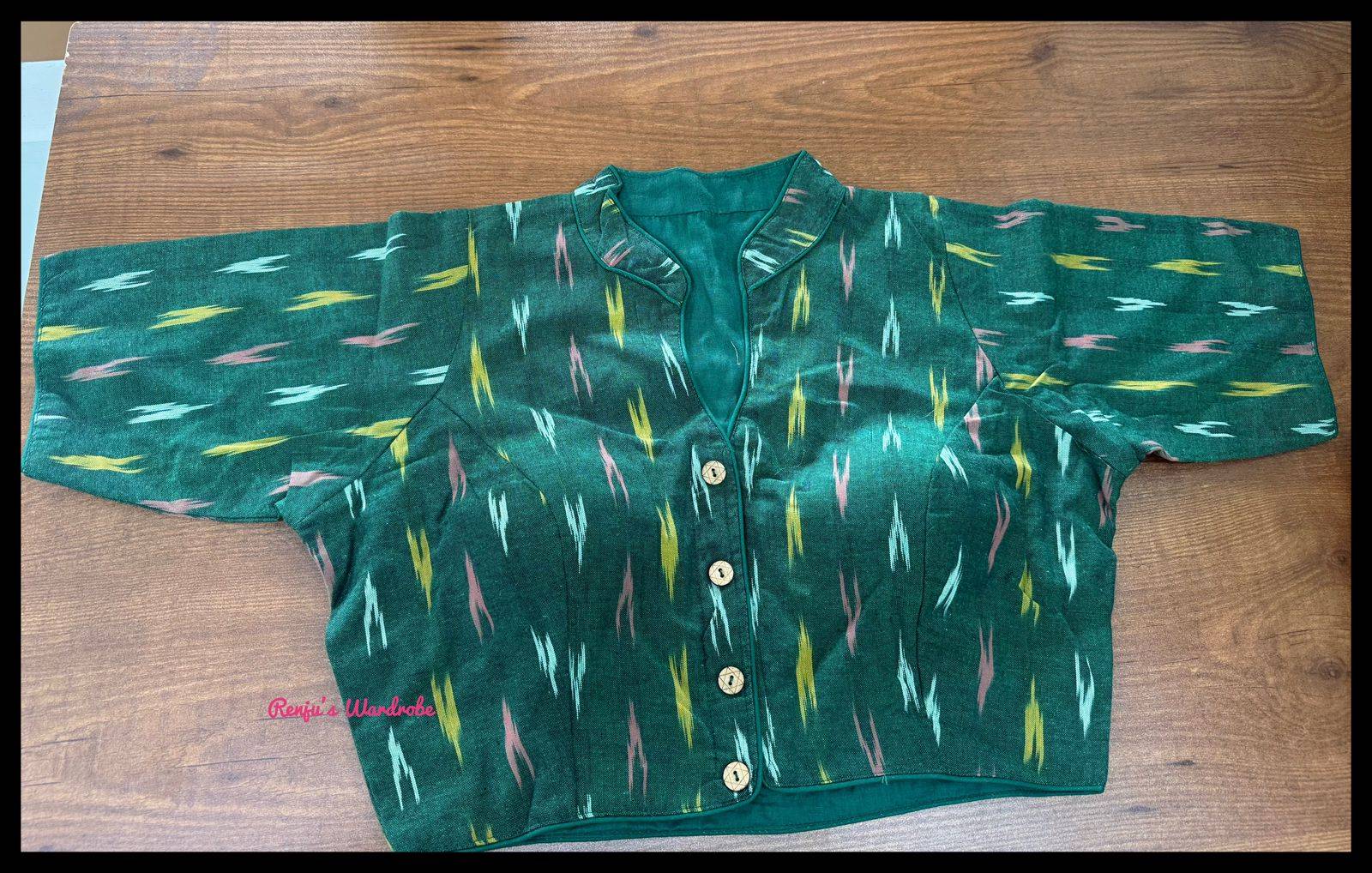 Buy Pure Ikat Cotton Chinese collar neck blouses | Renju’s Wardrobe