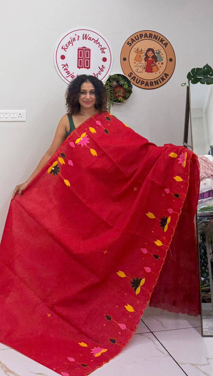 Buy Net Kota Applique Saree | Renju’s Wardrobe